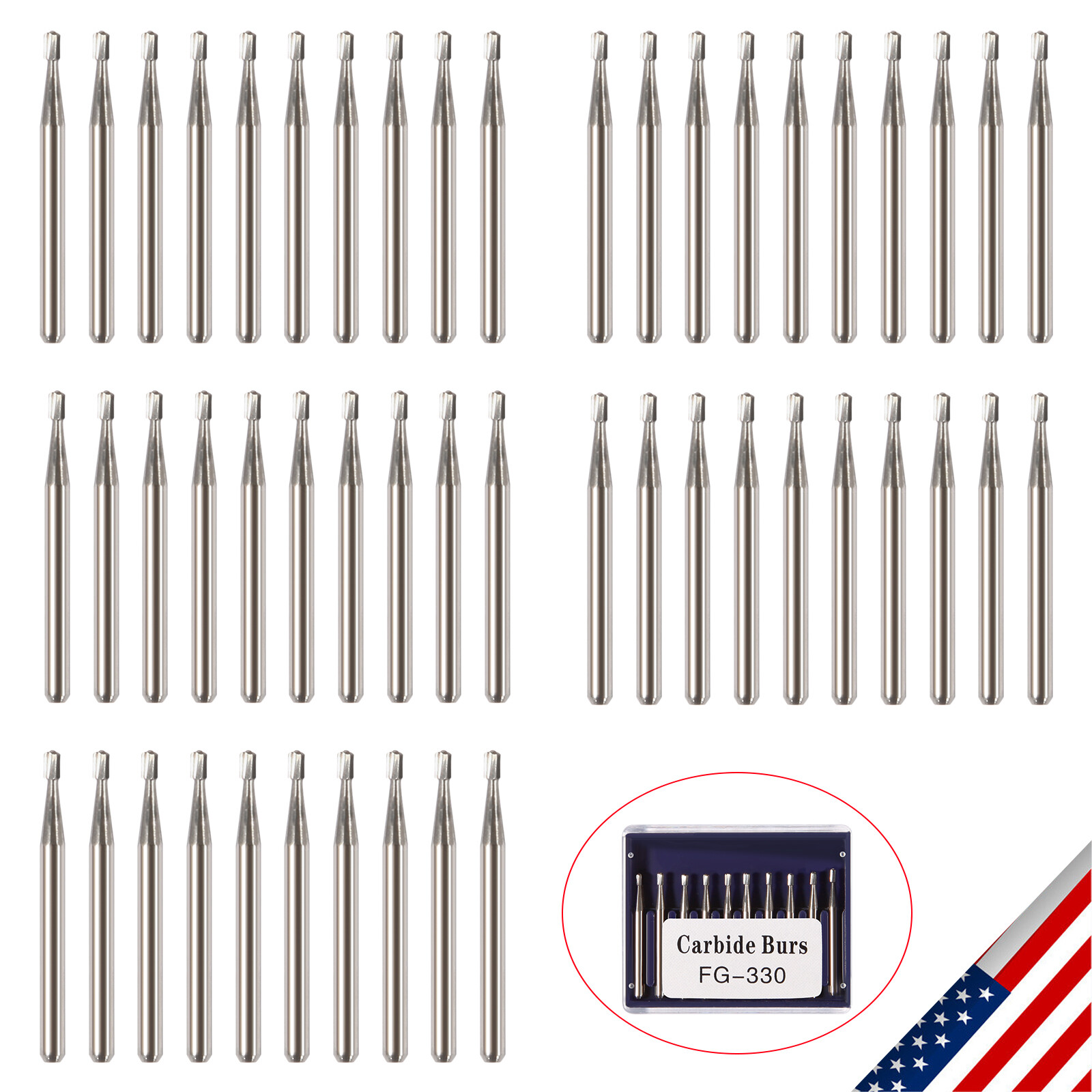 50* Dental Carbide Burs Pear-Shaped Type High Speed Tungsten Steel Bur ...