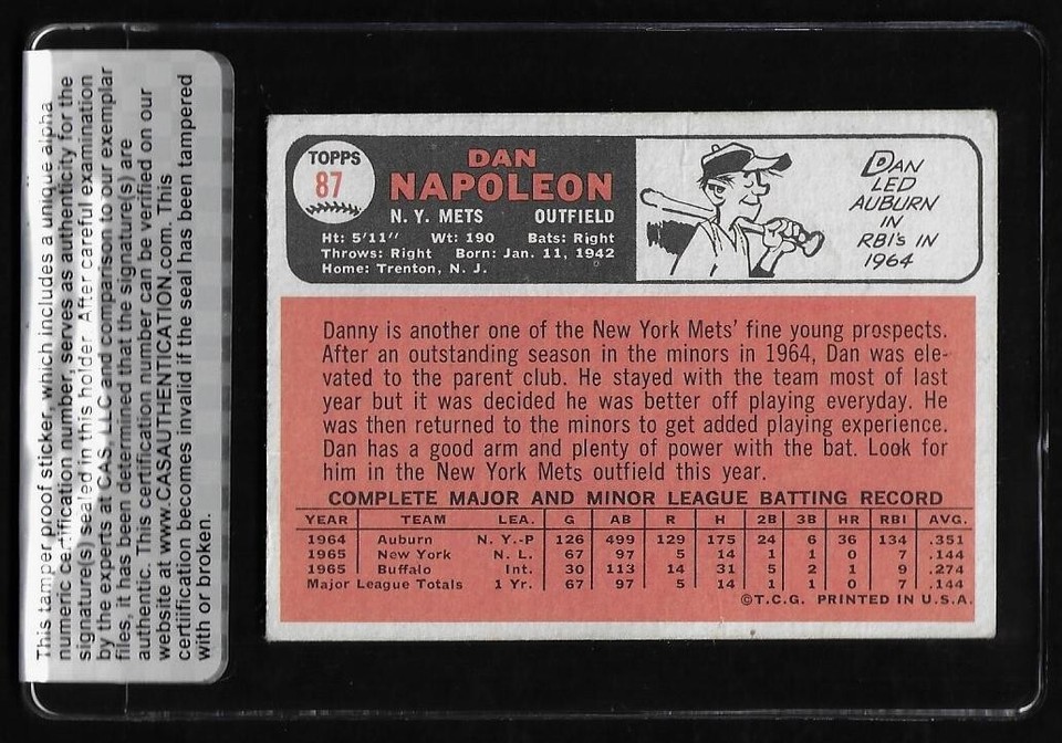 1966 Topps #87 Dan Napoleon AUTO CAS Authentic Signed Autograph ...