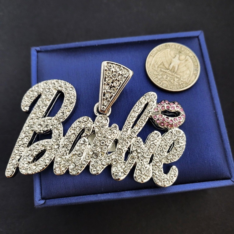 Women Silver Plated Barbie Charm & 20" Iced Cubic Zirconia Heart Chain ...