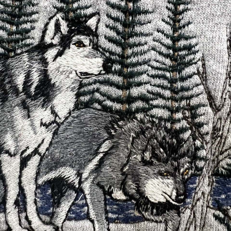 C & B Sport Embroidered Wolf Sweatshirt Croft & Barrow Grey Crewneck ...