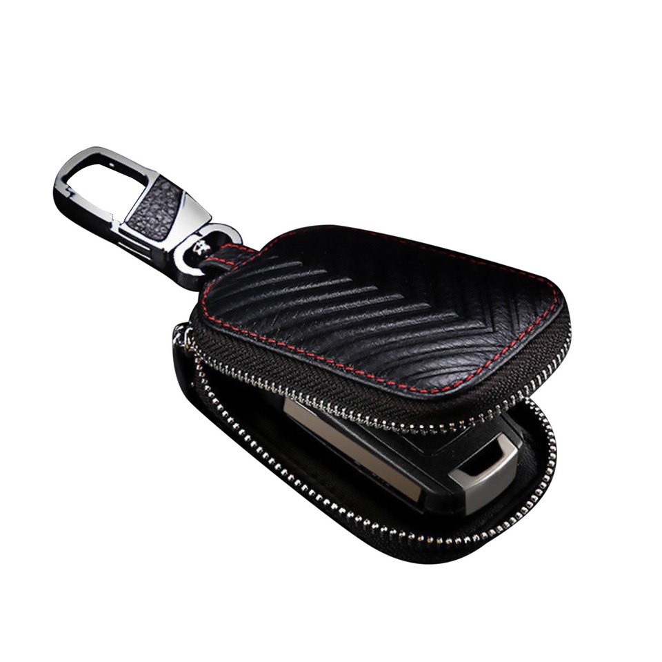 Car Key Chain Bag Genuine Leather Key Holder Cover Remote Fob Zipper ...