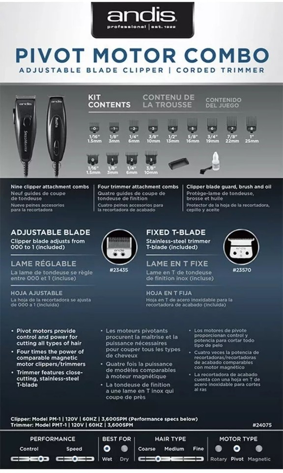 Andis Pivot Motor Combo_Adjustable_Blade Clipper & Trimmer speed master ...