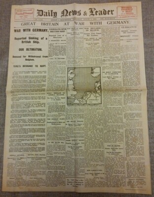 1914 Newspaper World War I Antique II Britain Declares War on Germany ...