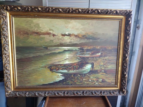 Magnificent Moonlight Fishermans Village By A.Torrielli Original Oil ...