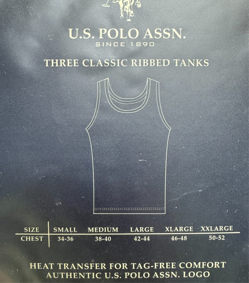 U.S. Polo Association Large Fit Mens White Logo 3 Pack Tanks NEW Ribbed ...