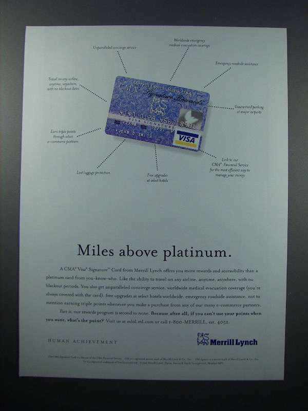 1999 Merrill Lynch VISA Credit Card Ad - Miles Above | eBay