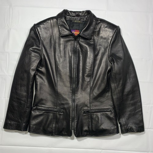 FERRARA COLLECTION LEATHER BOMBER JACKET BLACK SOFT INSULATED WOMEN ...