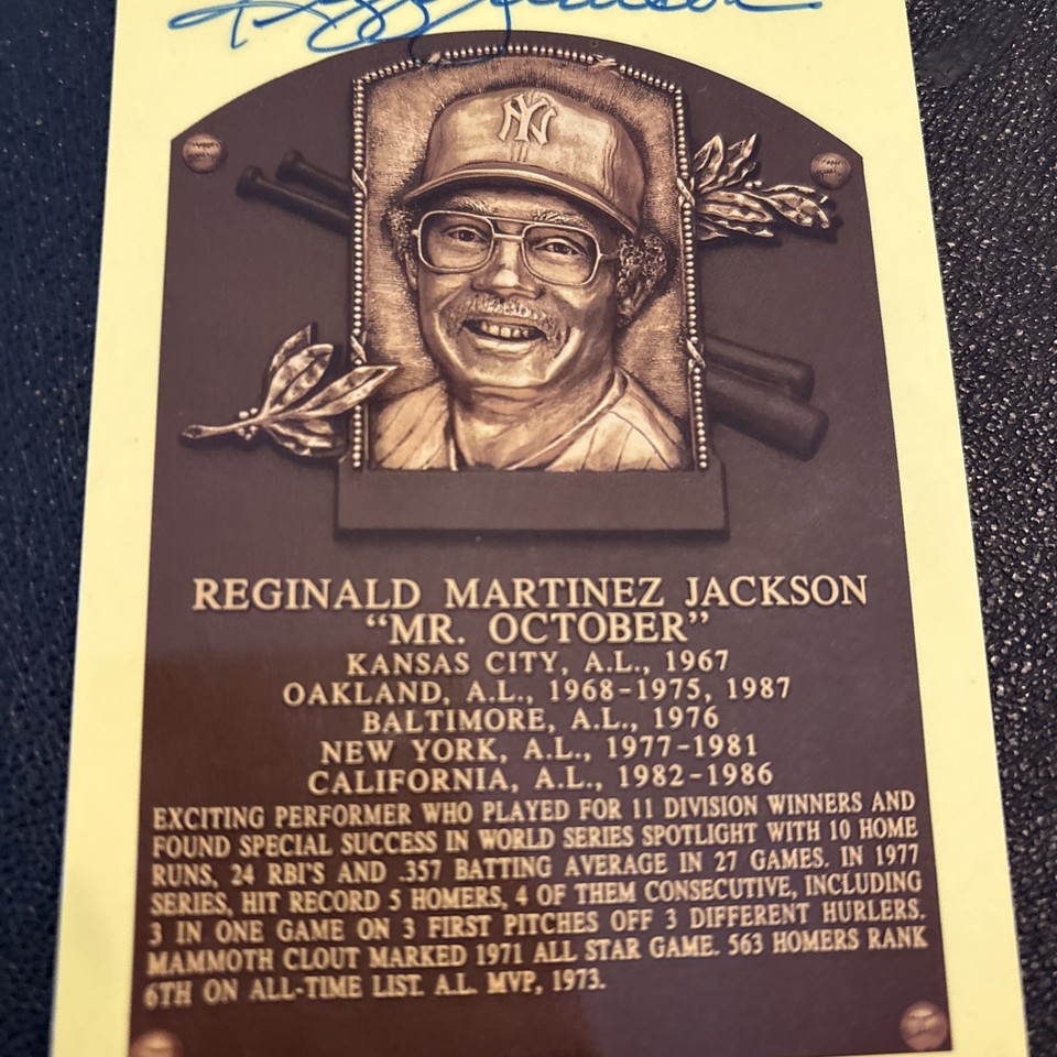 BASEBALL~SIGNED REGGIE JACKSON HOF PLAQUE POSTCARD~NEW YORK YANKEES | eBay