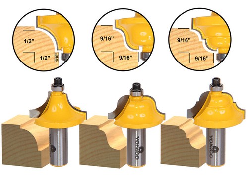 9/16" 3 Bit Edge Forming Router Bit Set - 1/2" Shank - Yonico 13322 ...