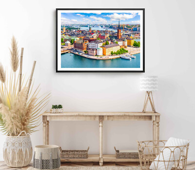 Old Town View Print, Sweden Wall Art, Stockholm Framed Skyline Wall Art ...