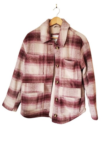 AMERICAN EAGLE Buffalo Plaid SHACKET Jacket Sherpa S Western Boho ...