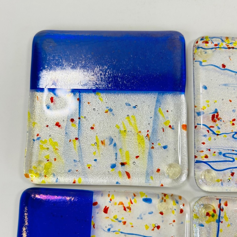 Fused Glass Iridized Cobalt and Confetti Coasters Set of 4 | eBay