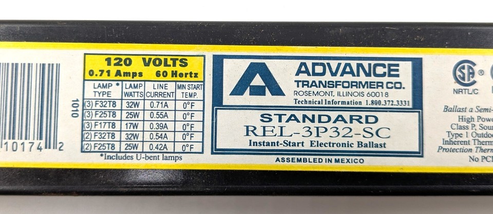 NOS! Advance REL-3P32-SC 3-Lamp Instant Start Fluorescent Electronic ...