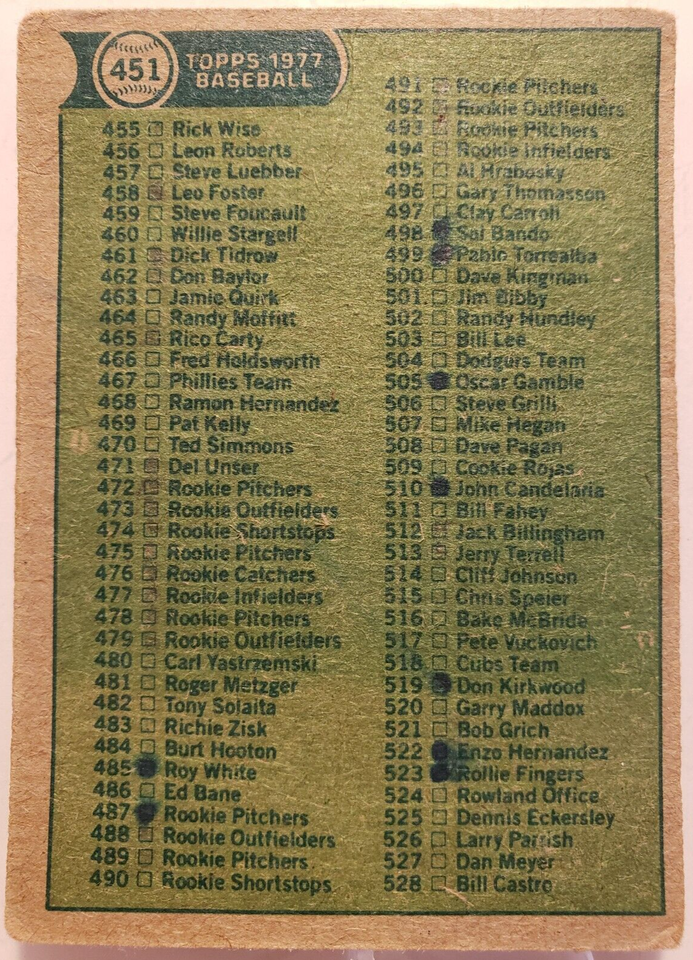 1977 TOPPS BASEBALL #451 CHECKLIST 397-528 | eBay