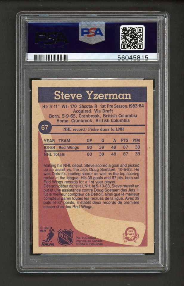 1984 OPC #67 STEVE YZERMAN ROOKIE CARD PSA 8.5 NEAR MINT-MINT+ | eBay