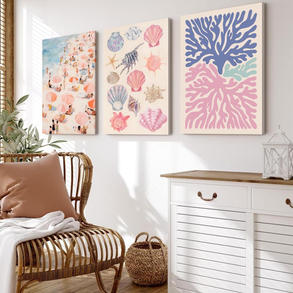 Preppy Beach Wall Art Set of 3, Teen Beach Room Decor Coastal Girl ...