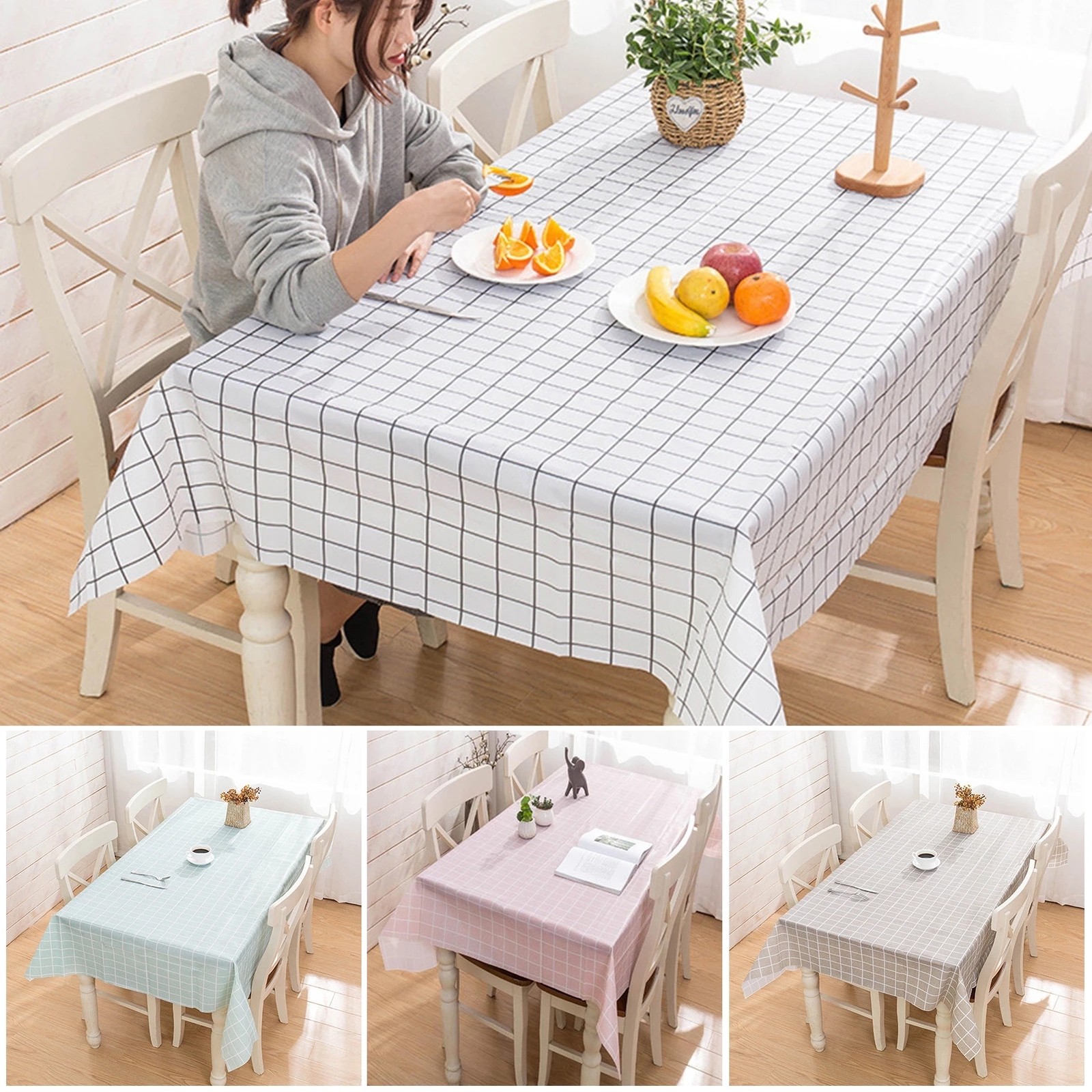 PEVA Oilcloth Waterproof Checkered Tablecloth Kitchen Dinning Decor ...