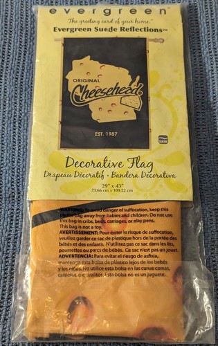 HUGE! ~ Original CHEESEHEAD ~ 29" x 43" Decorative Flag ~ Double-Sided ...