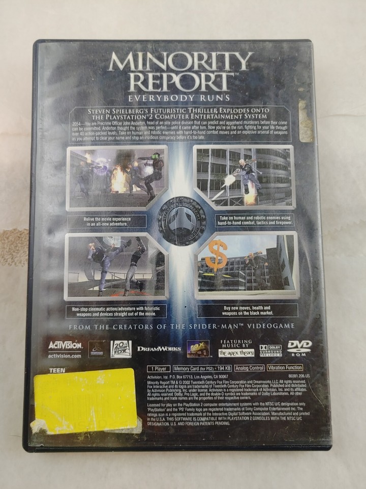 Minority Report Everybody Runs (Sony Playstation 2, 2002) PS2 Complete ...