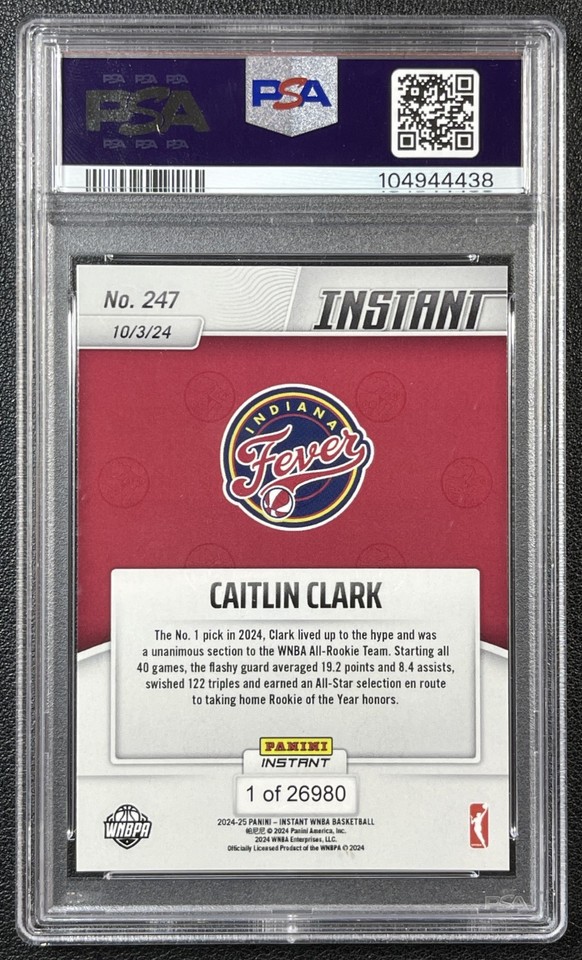 CAITLIN CLARK PSA 10 2024-25 PANINI INSTANT WNBA #247 ROOKIE RC FEVER 438 | eBay