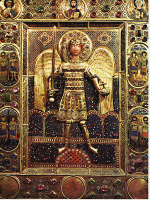 1970 VINTAGE PRINT Russia Gold Icon Archangel Michael Emperor Justin II ...