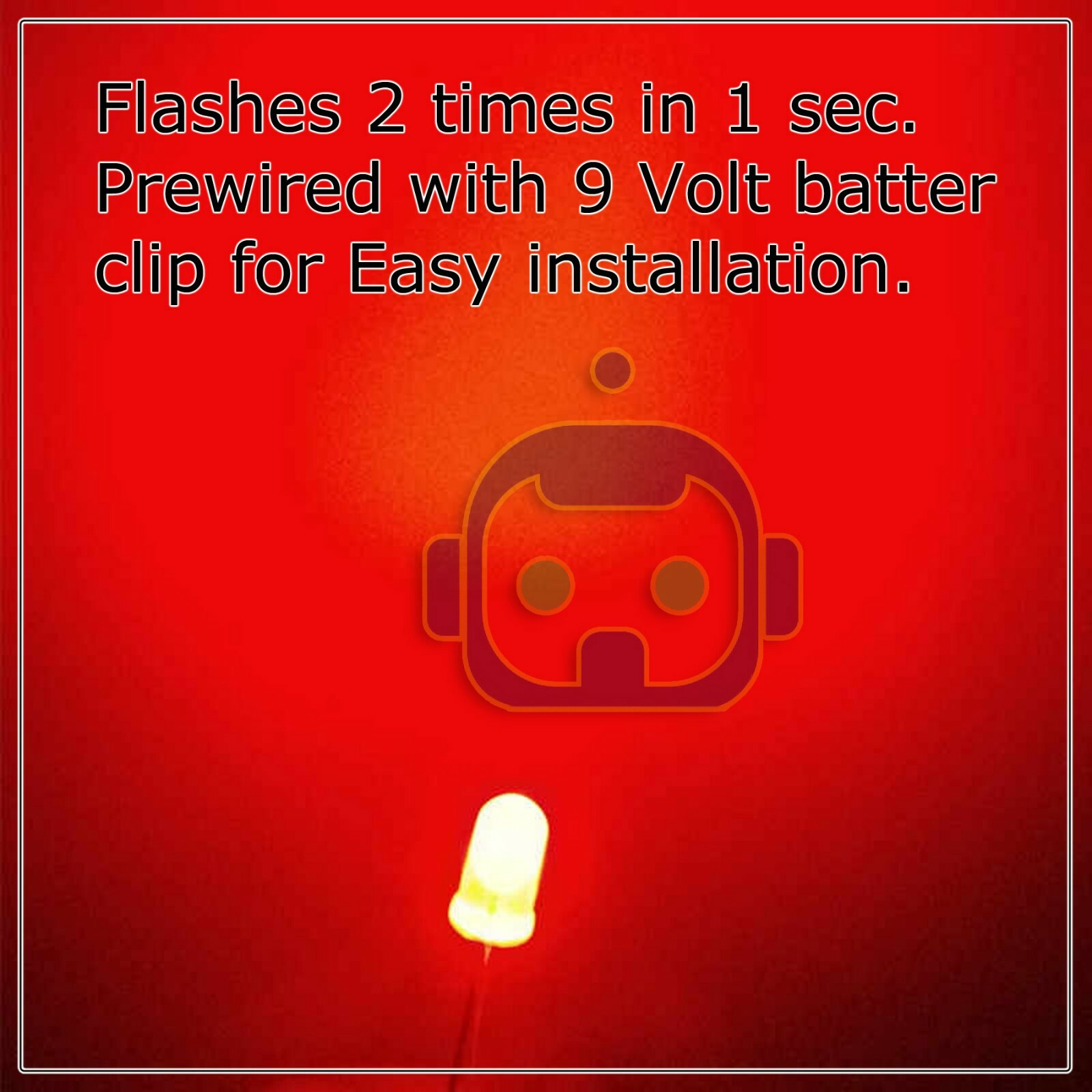 1~5 Pre Wired 5mm LED 9 Volt Red Flashing On Snap 9V Battery Clip Blink ...