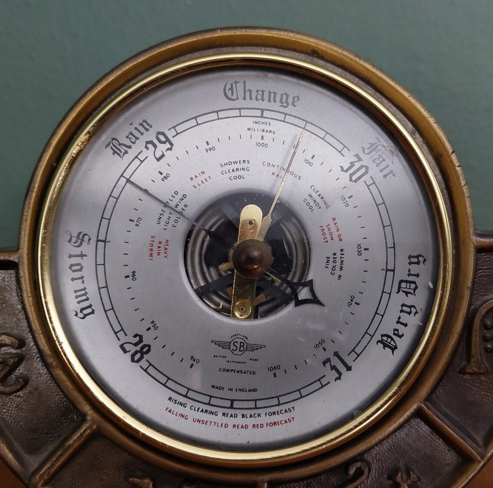 Vintage SB Shortland Bowen England Wall Barometer Brass Stand Alchemy ...