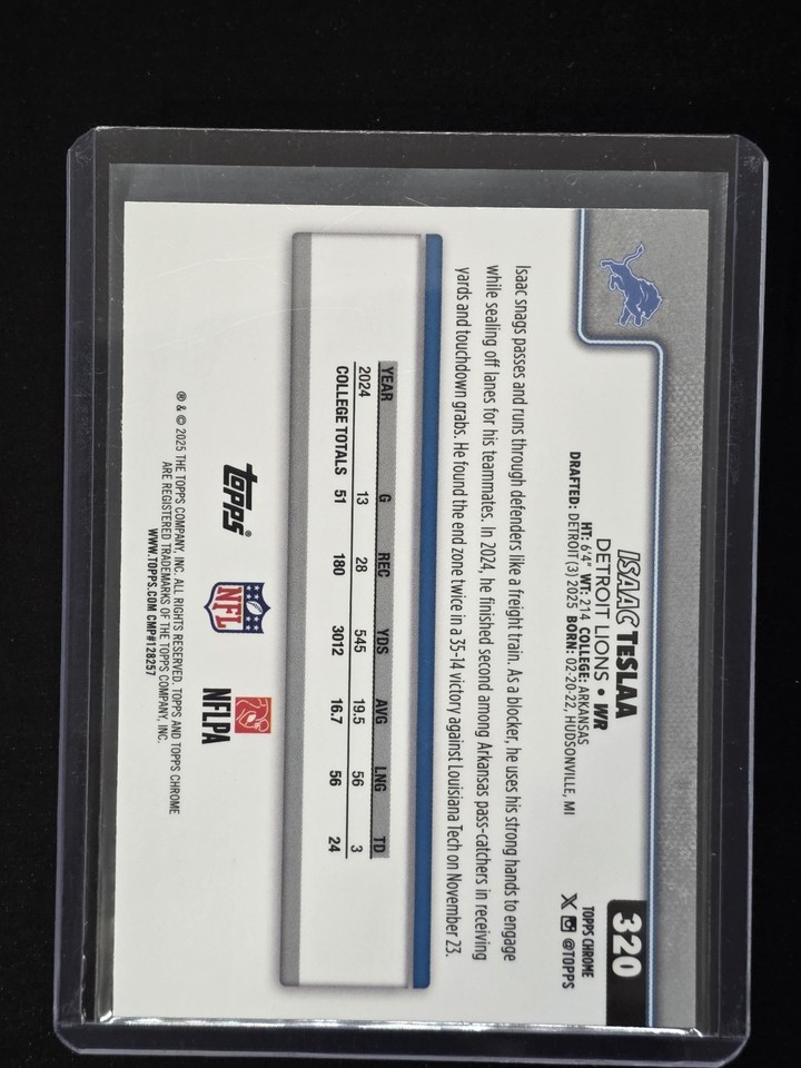 Topps 2025 Topps Chrome Isaac Teslaa Blue Lazer Rookies #320 RC Lions ...
