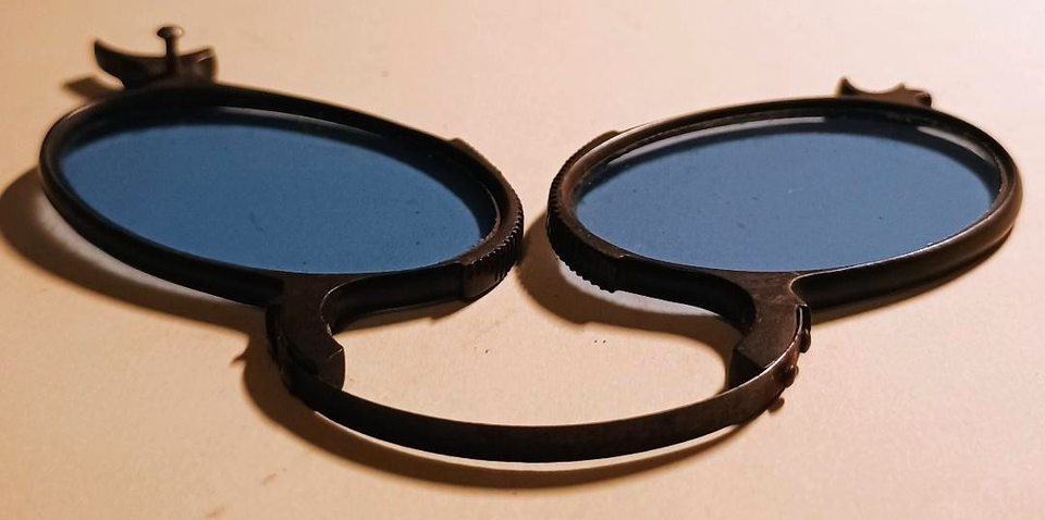 Antique Vintage Blue Lens Folding Pince Nez Sunglasses Pinch Bridge ...