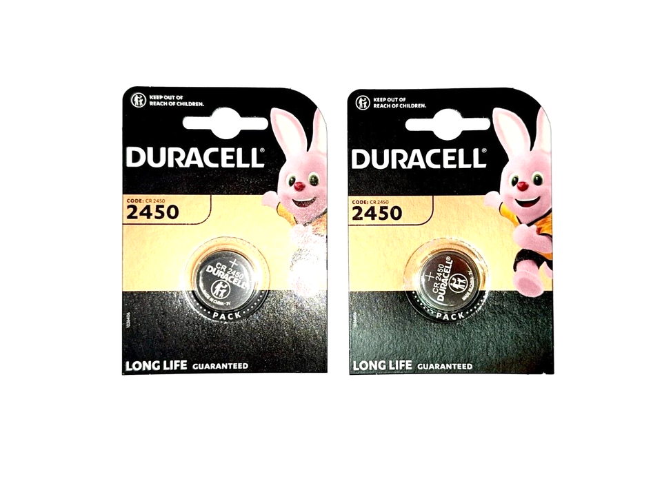 2 x Duracell CR2450 3V Lithium Coin Cell Battery 2450 DL2450 Longest ...