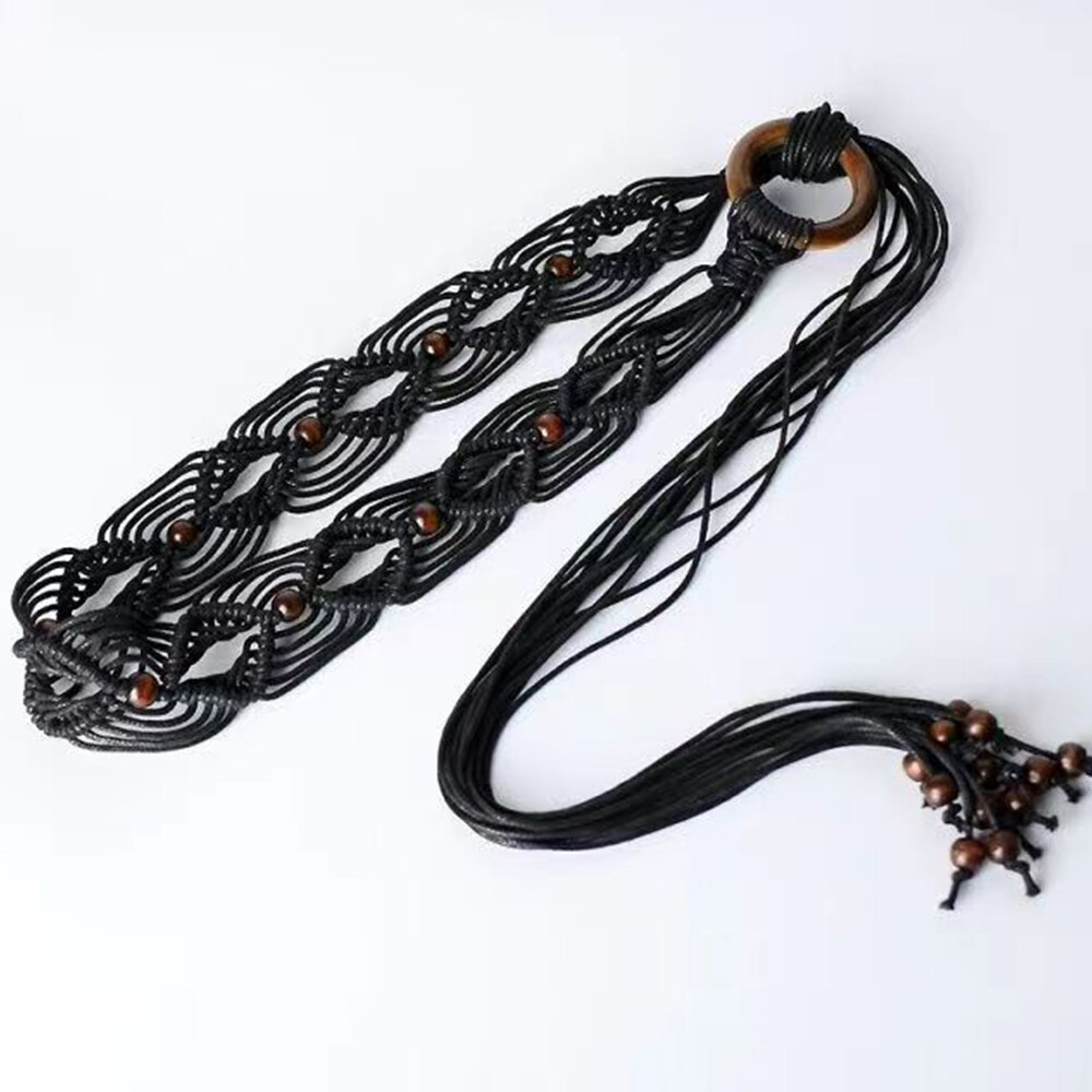 Boho Braided Tassel Belt Handmade Womens Long Macrame Dress Waist Rope ...