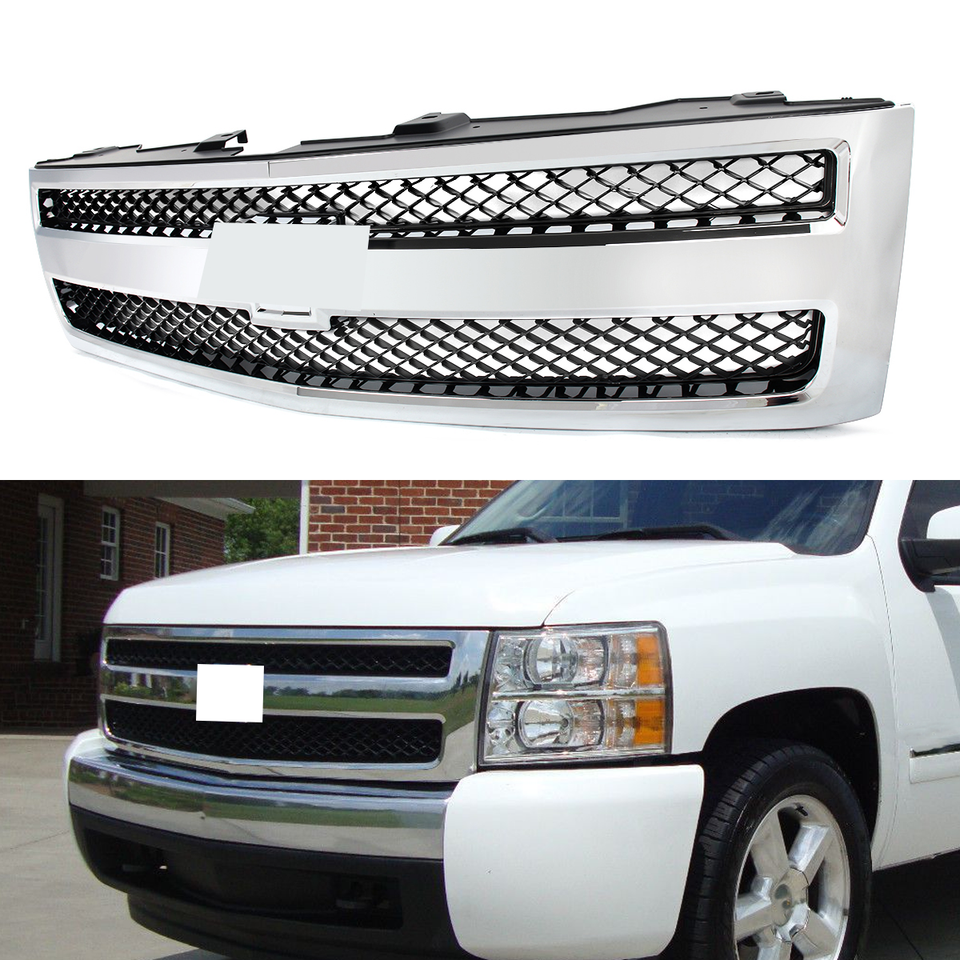 Grille Chrome Shell w/ Black Insert For 2007-2013 Chevrolet Silverado ...