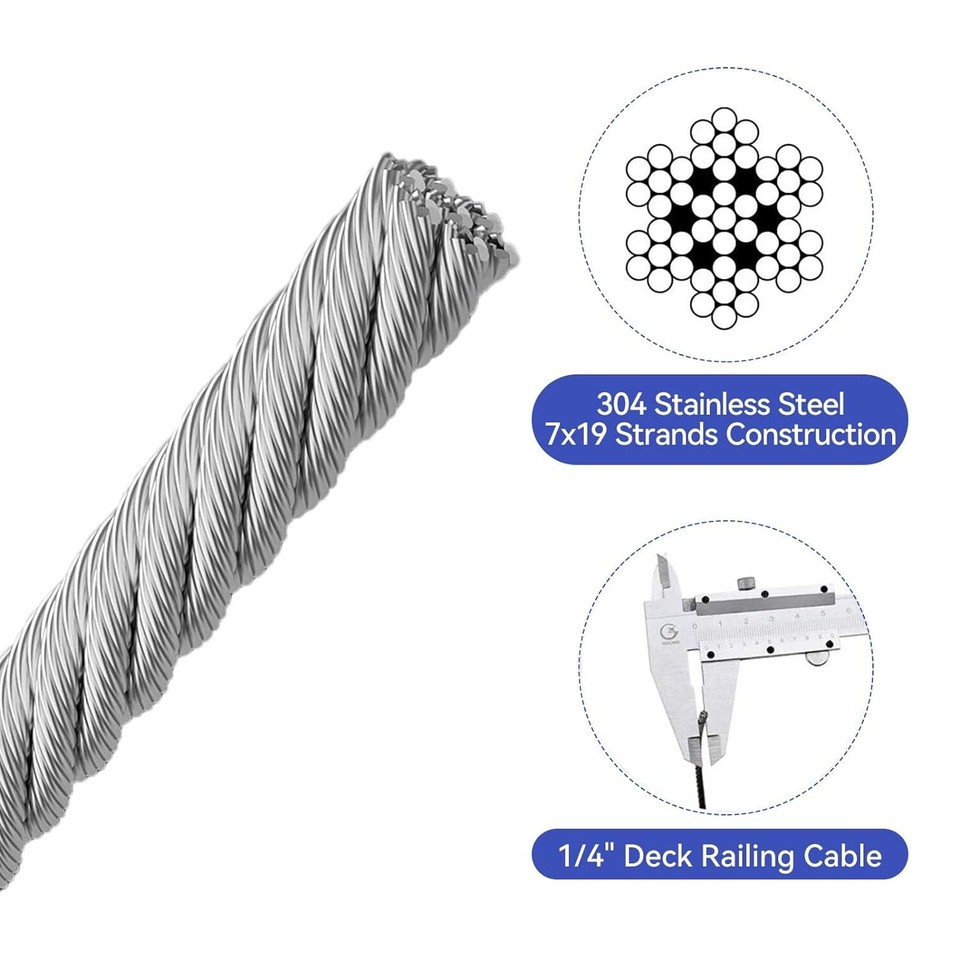 1/4" Stainless Steel Cable,7x19 Strand Aircraft Wire Rope,Cable for ...