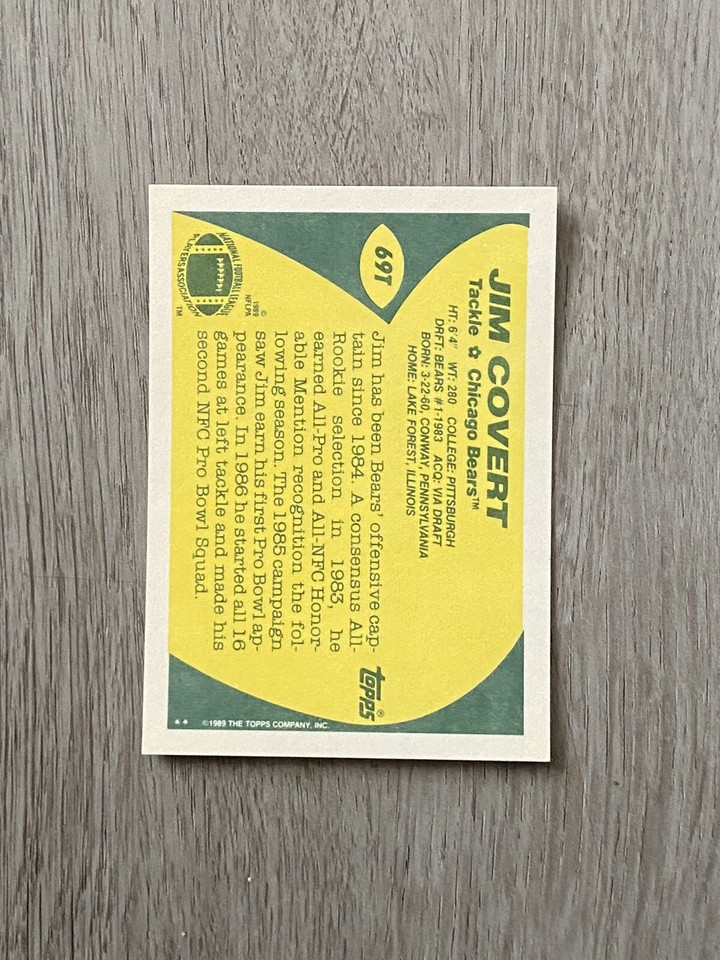 1989 NFL Topps Traded Football | Jim Covert RC | #69T | Chicago Bears ...
