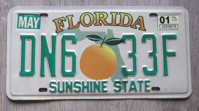 Florida License Plate May 2001 sticker sunshine state tag DN6 33F | eBay