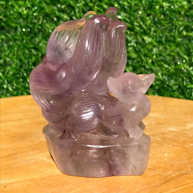230G Natural Amethyst Quartzr Crystal Hand Carved nine-tailed fox ...
