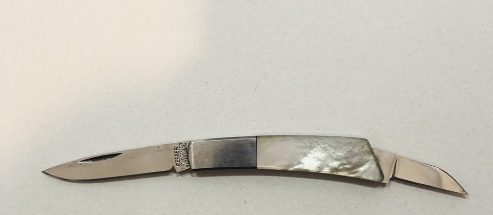 Vintage Gerber Silver Knight Folding Pocket Knife Pearl Handle Japan | eBay