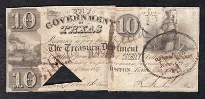 1838 $10 THE GOVERNMENT OF TEXAS HOUSTON, TX OBSOLETE CURRENCY NOTE | eBay