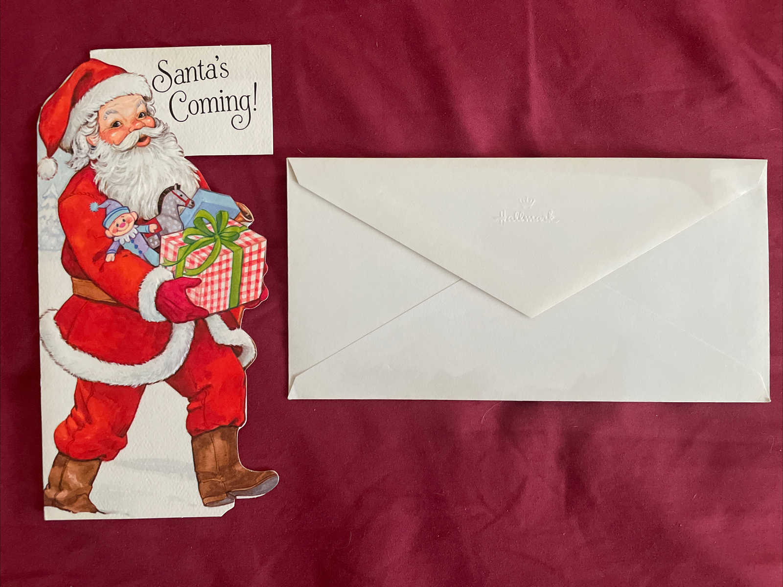 (11) Vintage Hallmark SANTA Die Cut “Santa’s Coming” CHRISTMAS GREETING ...