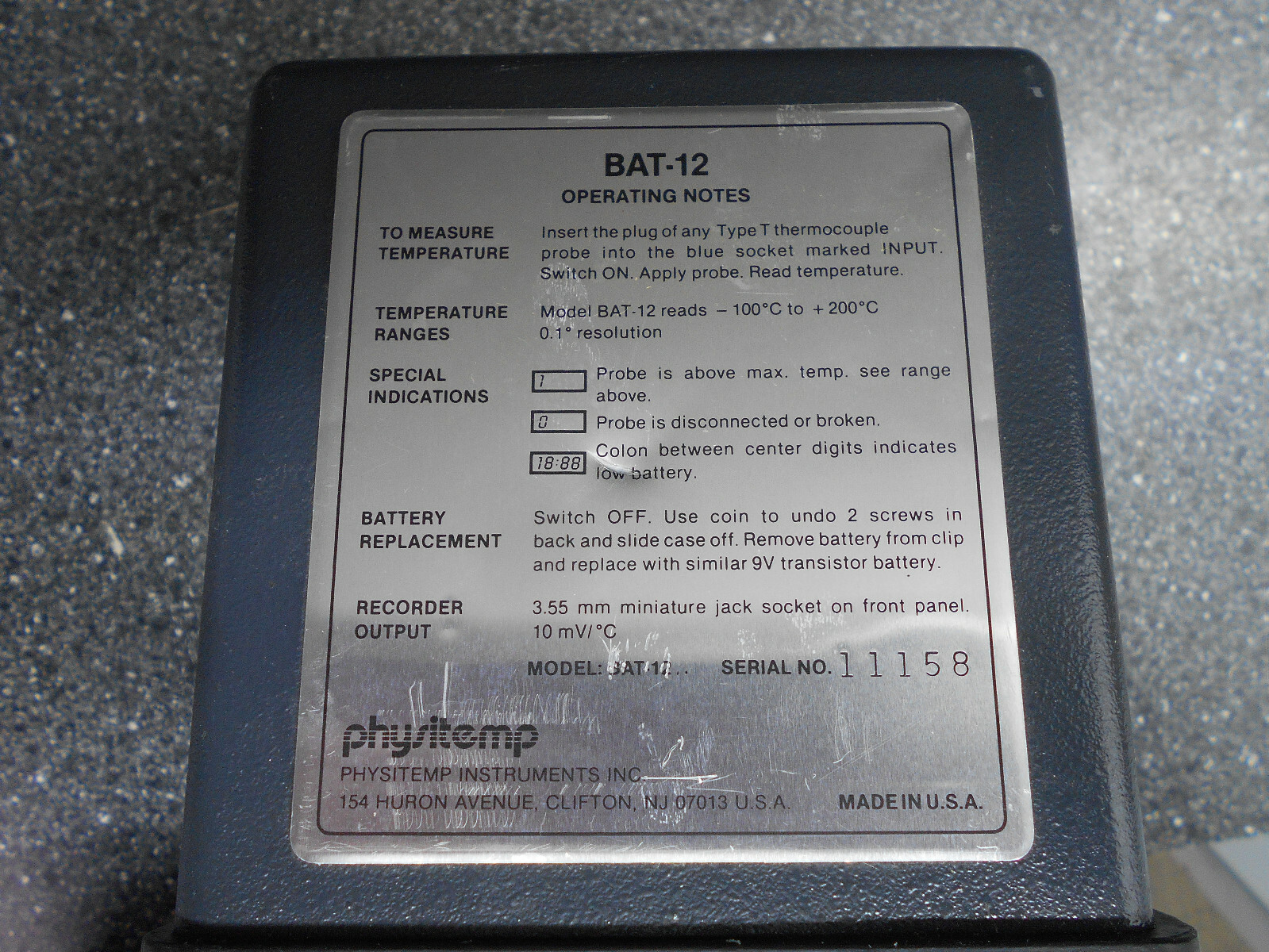 PHYSITEMP MODEL BAT-12 MICROPROBE THERMOMETER W/ STAND | eBay