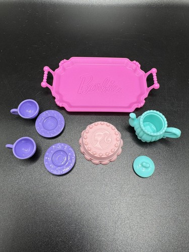 MATTEL BARBIE TEA PARTY ACCESSORIES Kettle Cups Plates Tray & Cake (WS ...