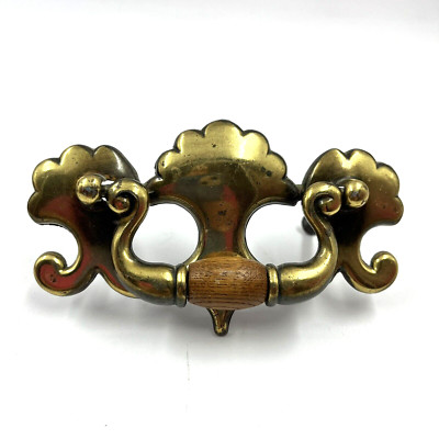 Vintage Brass Oak Chippendale Colonial Hardware Drawer Pull Handle 3 ...