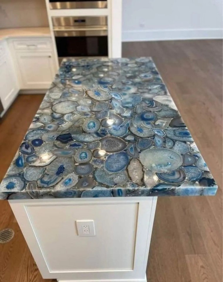 Blue Agate Stone Tops Dining Table, Kitchen Slab Table, Housewarming ...