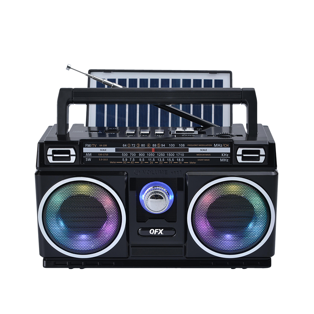 QFX RETRO-20 Rechargeable 4 Band Radio Boombox +Solar +Bluetooth +USB ...