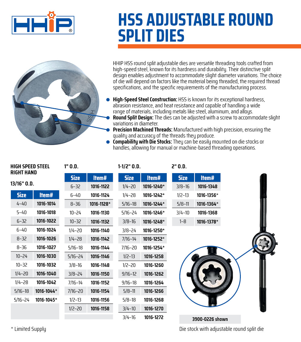 5/16-24 X 1" OD ADJUSTABLE ROUND SPLIT DIE (1016-1146) | eBay
