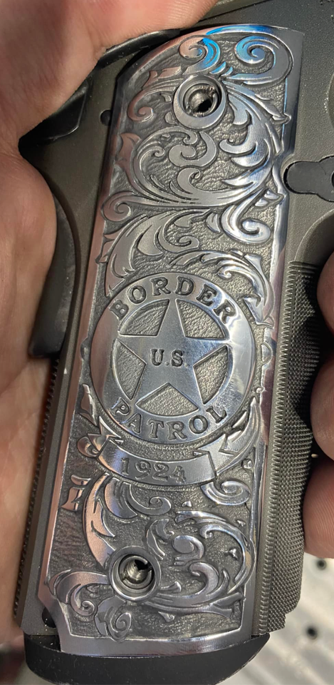U.S. Border Patrol 1911 Grips Deep Engraved (Full Size) Aluminum Ambi ...