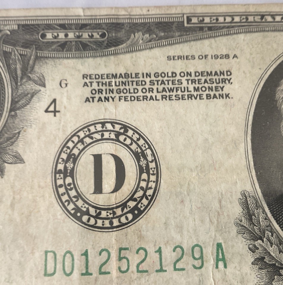 $50.00 1928 Series A Federal Reserve Gold Note A True Piece Of History ...
