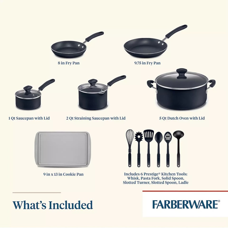 New Farberware Cookstart Aluminum DiamondMax Nonstick 15-Pc. Cookware ...