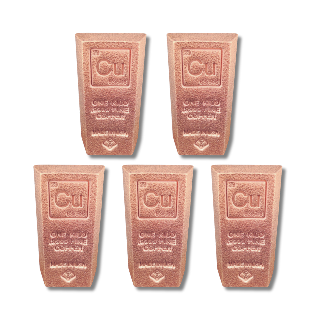 Lot of 5 - 1 Kilo Trapezoid Copper Bar .999 Fine Bullion Ingot One KG ...