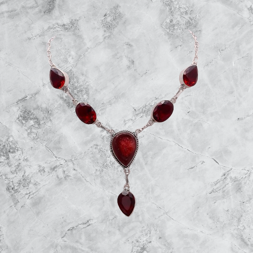 Plated By 925 Silver Gemstones Hole Quartz Ruby Necklace Jewelry S-215 ...